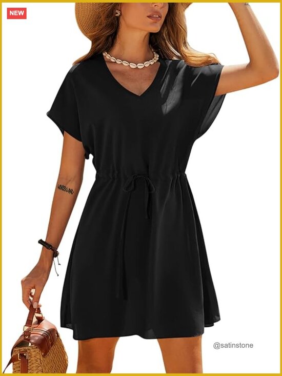 Swim | Flowy Tie Waist Beach Cover Up Dress Swimsuit Coverup | Poshmark